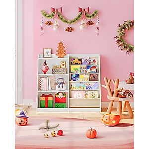 CHOEZON 4-Tier Kids Bookshelf and Toy Storage, 6 Layer Fabric Toddler Bookshelf, Kids Toy Storage Organizer, Sling Kids Bookcase, for Playroom, Bedroom, Nursery, Classroom, White MCW05WT