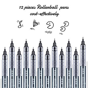 12 Pieces Rolling Ball Pens, Quick-Drying Ink 0.5 mm Extra Fine Point Pens Liquid Ink Pen Rollerball Pens (Black)
