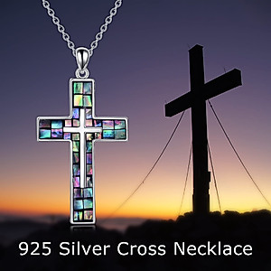 YFN Cross Necklace Sterling Silver Abalone Shell Cross Pendant Religious Jewelry Gifts for Women Men