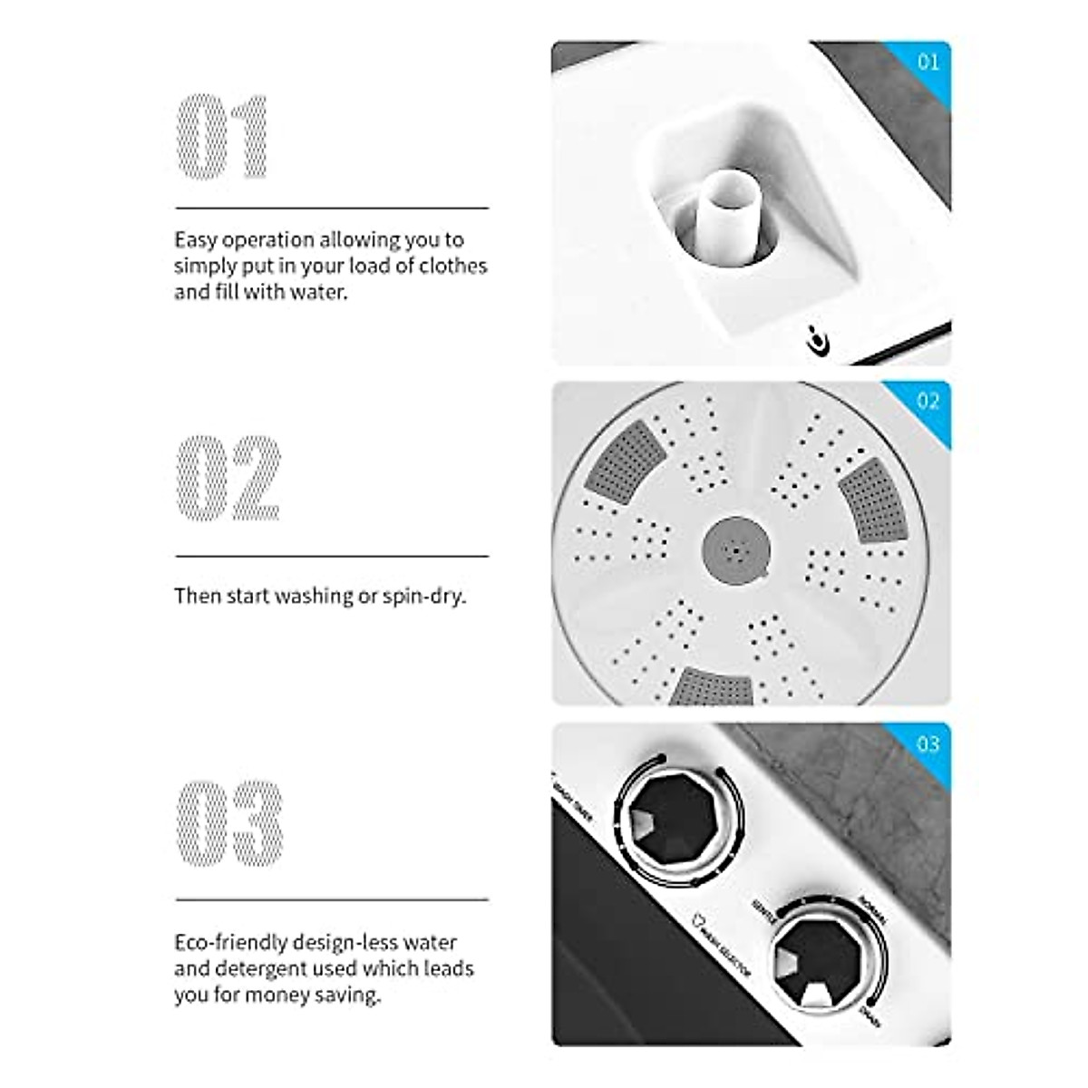 ROVSUN Compact Twin Tub 26lbs Portable Washing Machine, Mini Washer(18lbs) & Spiner(8lbs) / Built-in Drain Pump/Semi-Automatic for Camping, Apartments, Dorms & RV’s