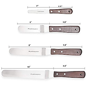 PUCKWAY Offset Cake Icing Spatula Set of 4- Professional Stainless Steel Cake Decorating Frosting Spatulas, 4"-6"-8"-10" Flexible Resistant Blade, Wooden Handle For Easy Grip