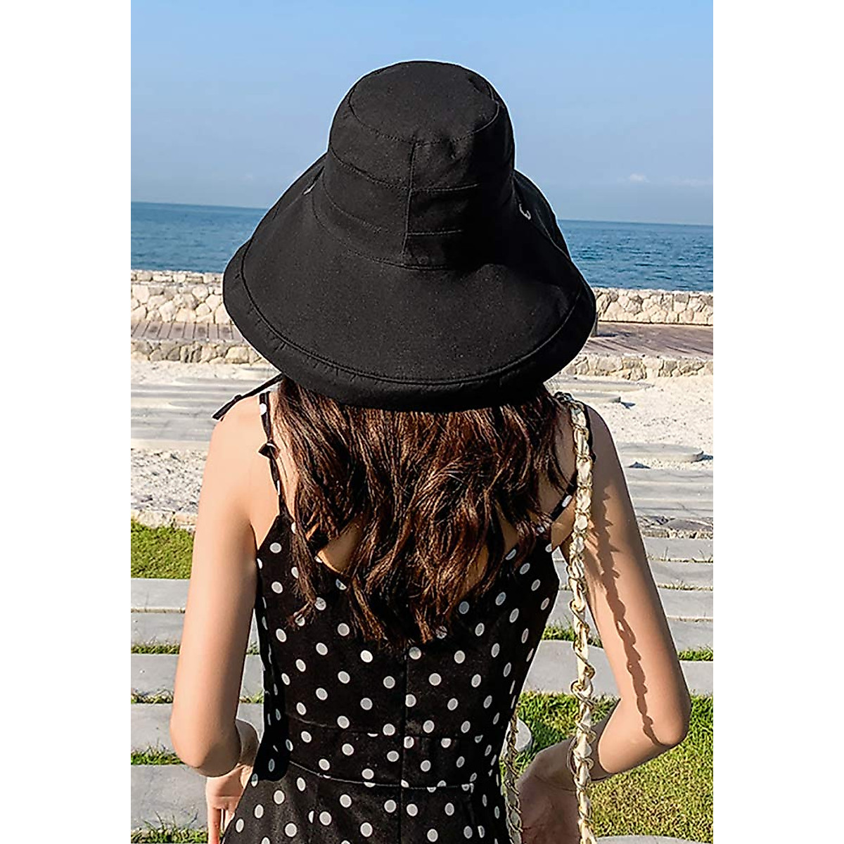 Women's Sun Hat Packable Reversible Bucket Hat UV Sun Protection Wide Brim Summer Beach Cap (One Side-Light Coffee)