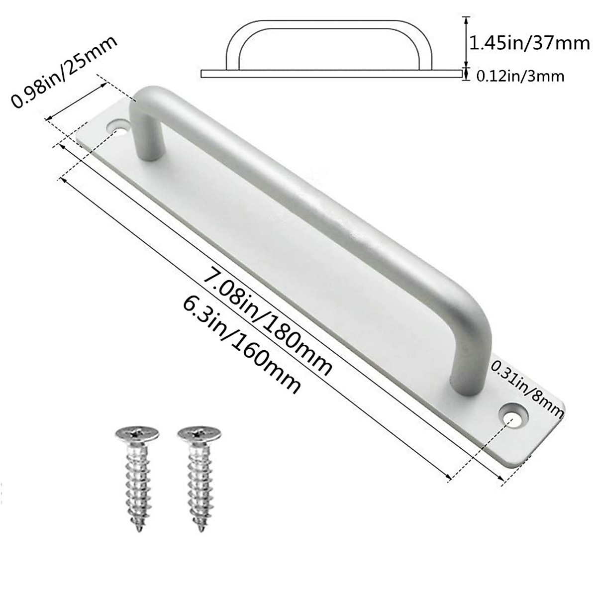 szhdxsy Pack of 2 Aluminium Alloy Sliding Barn Door Handle, Sliding Door Pull Handle,high Performance Handle, Cabinet Door Handles, Drawer knobs, Kitchen Handles,Cabinet Door knobs ，Silver