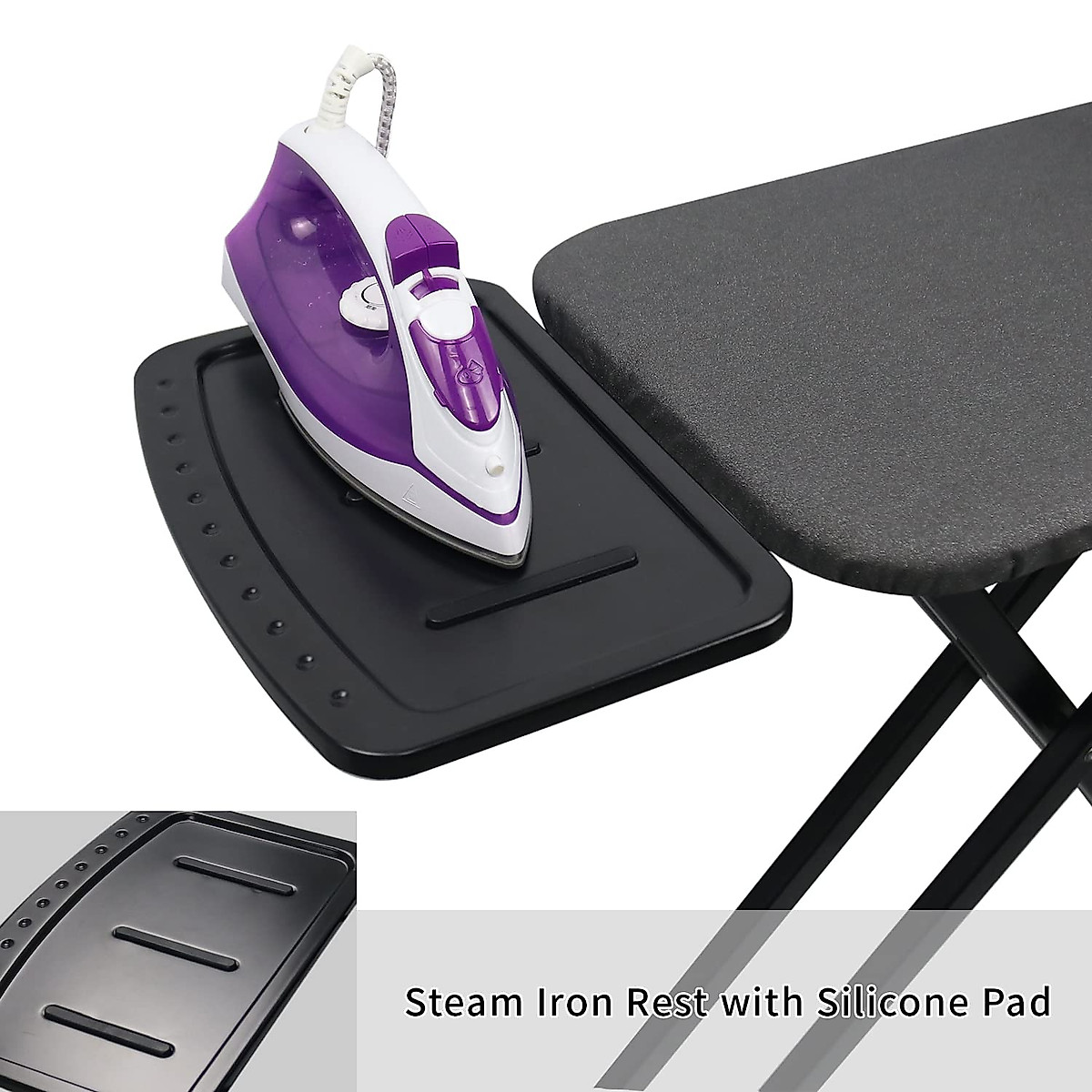 Duwee 13"x43" Ironing Board with Heat Resistant Cover and Thicken Felt Pad, Ironing Boards with Silicone Steam Iron Rest, Heavy Sturdy T-Legs,Black