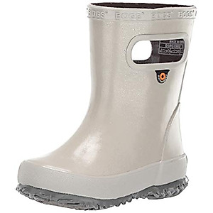 Bogs Skipper Rubber Waterproof Boys and Girls Rain Boot, Glitter-Silver, 6 US Unisex Infant