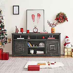 Okvnbjk TV Stand for 75+ inch TV, 66" Farmhouse Entertainment Center w/Adjustable Shelves & Sliding Barn Doors, Tall TV Console for Living Room, Game Room, Black Media Console w/Storage, Dark Oak