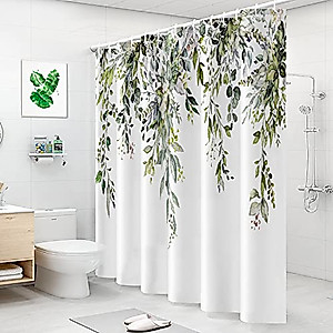 Nuseiis Sage Green Eucalyptus Shower Curtain, Watercolor Plant Leaves Shower Curtain with 12 Hooks, Decorative Botanical Shower Curtain 72 x 72 Inch