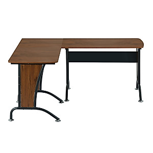 Techni Mobili Deluxe L Shaped, Corner Configurable as Left/Right-Handed L Inline, Durable Steel Frame with Spacious Work Area, Walnut and Grey Office Desk, 67” W x 57” D x 29” H
