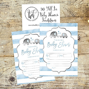 Hadley Designs 50 Fill in Baby Shower Invitations, 25 Books For Baby Shower Request Cards, 25 Baby Shower Diaper Raffle Tickets For Baby Shower Boy, Cute Elephant Jungle Write in Diaper Raffle Cards