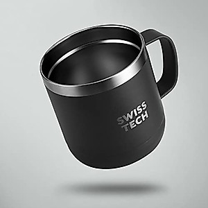 Swiss+Tech 14 oz Coffee Mug, Vacuum Insulated Mug Cup with Lid, Double Wall Stainless Steel Travel Tumbler Cup, Corrosion Resistant, BPA Free (Black)