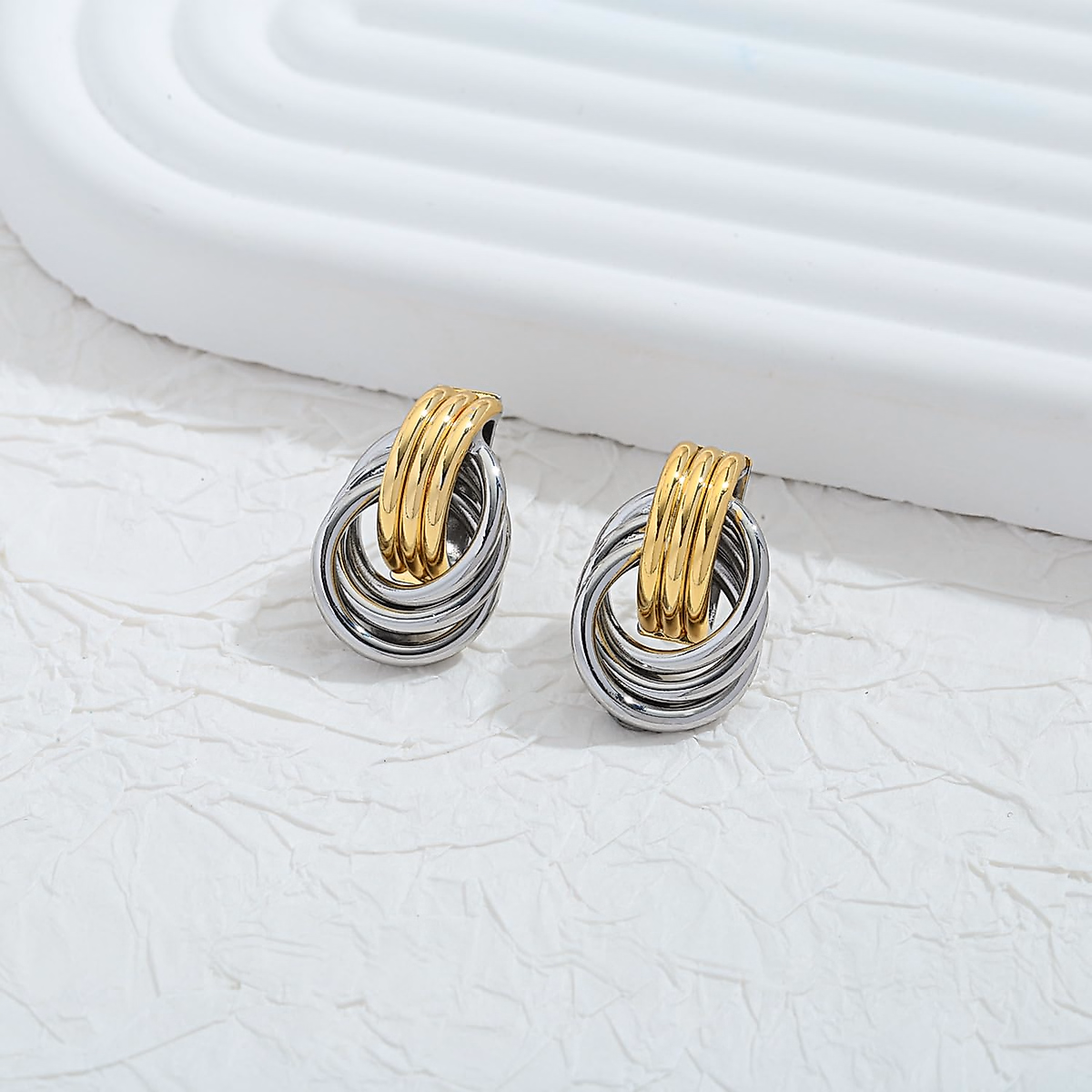 LILIE&WHITE Rhodium And Gold Two Tone Dangle Earrings For Women Statement earrings Geometric Earrings BOHO Earrings For Women