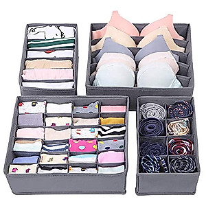 4 Pieces Underwear Drawer Organizers Divider,Fabric Foldable Dresser Storage Basket Organizers,Clothing Storage Organizers Box Bins for Bra,Lingerie, Panties, Socks, Briefs,Ties, Belts