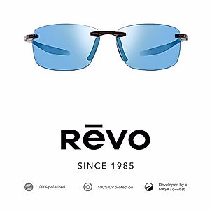 Revo Descend XL: Polarized Filters UV, Large Rimless Rectangle Rectangular Sunglasses, Black Frame with Blue Water Lens (RE 1070XL 01 BL)