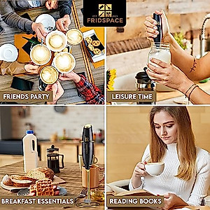Handheld portable milk frother durable double whisk electric coffee machine, battery operated stainless steel milk mixer with stand, instant foam maker for latte, cappuccino, hot chocolate (Black)