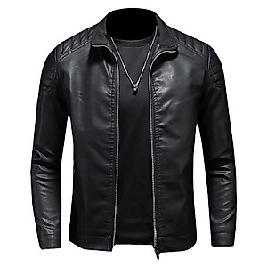 Maiyifu-GJ Mens Faux Leather Motorcycle Jacket Lightweight Slim Fit Stand Collar PU Coat Vintage Zip Up Casual Biker Jackets (Black,XX-Large)