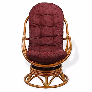 Bali Lounge Swivel Rocking Chair with Dark Brown Cushion Natural Rattan Wicker Handmade, Colonial