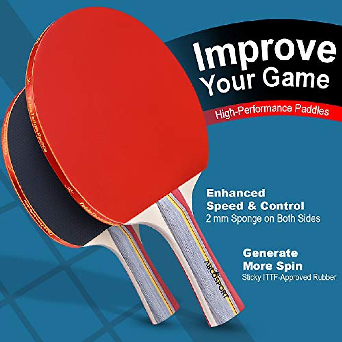 Abco Tech Table Tennis & Ping Pong Paddles and Balls Set, 4pk Table Tennis Paddles & 6 Table Tennis Balls, Ping Pong Set, Ping Pong Paddles Set of 4, Professional & Recreational Games, 2 or 4 Players