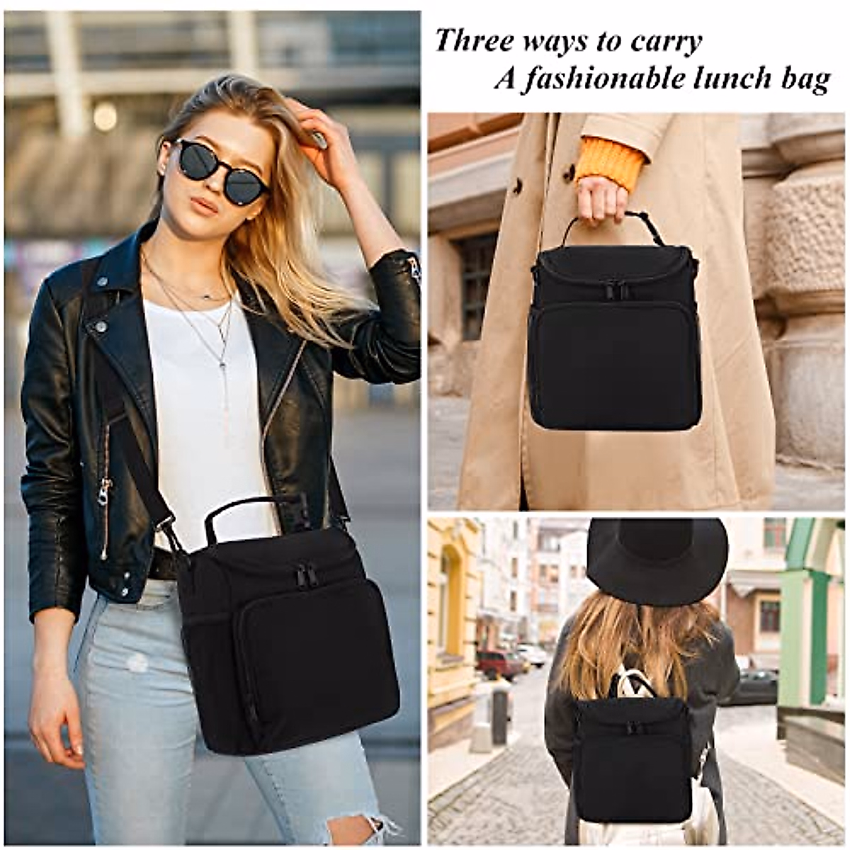 UYLIA Lunch Box for Men,Insulated Lunch Bag Women with Adjustable Shoulder Strap, Cooler Bag with Drinks Holder for Adult Work Picnic Beach Workout (Black, Medium)