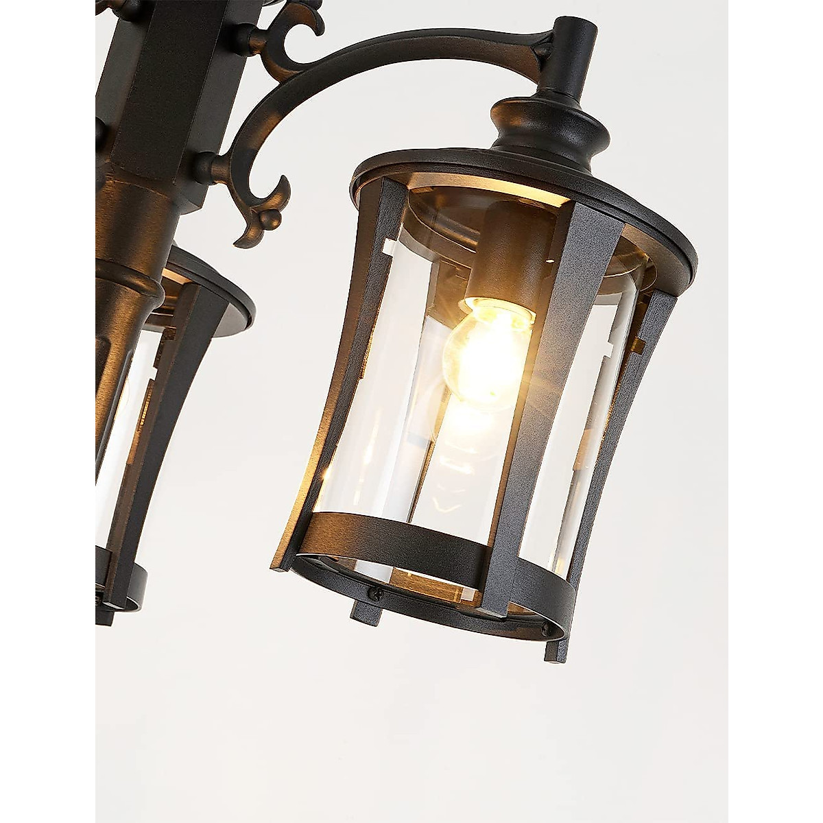 CMRCOZIRA Dusk to Dawn Sensor Post Light Triple-Head Lamp Post Waterproof Street Light Outdoor Lamp Post Lights with Clear Glass Aluminum Post Street Lamp Modern Outdoor Street Light for Garden