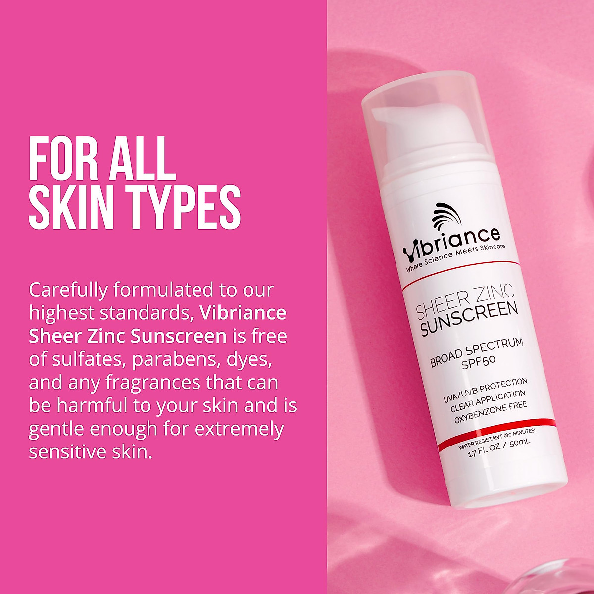 Vibriance Sheer Zinc Oxide Face Sunscreen, 1.7 fl oz - Broad Spectrum SPF 50 Tinted Moisturizer - Sensitive Skin Friendly