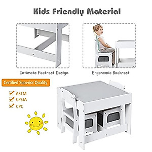 Costzon Kids Table and Chair Set, 3 in 1 Wooden Activity Table with Storage Drawer, Detachable Tabletop for Children Drawing Reading Art Craft, Playroom, Nursery, Toddler Table and Chair Set, Gray