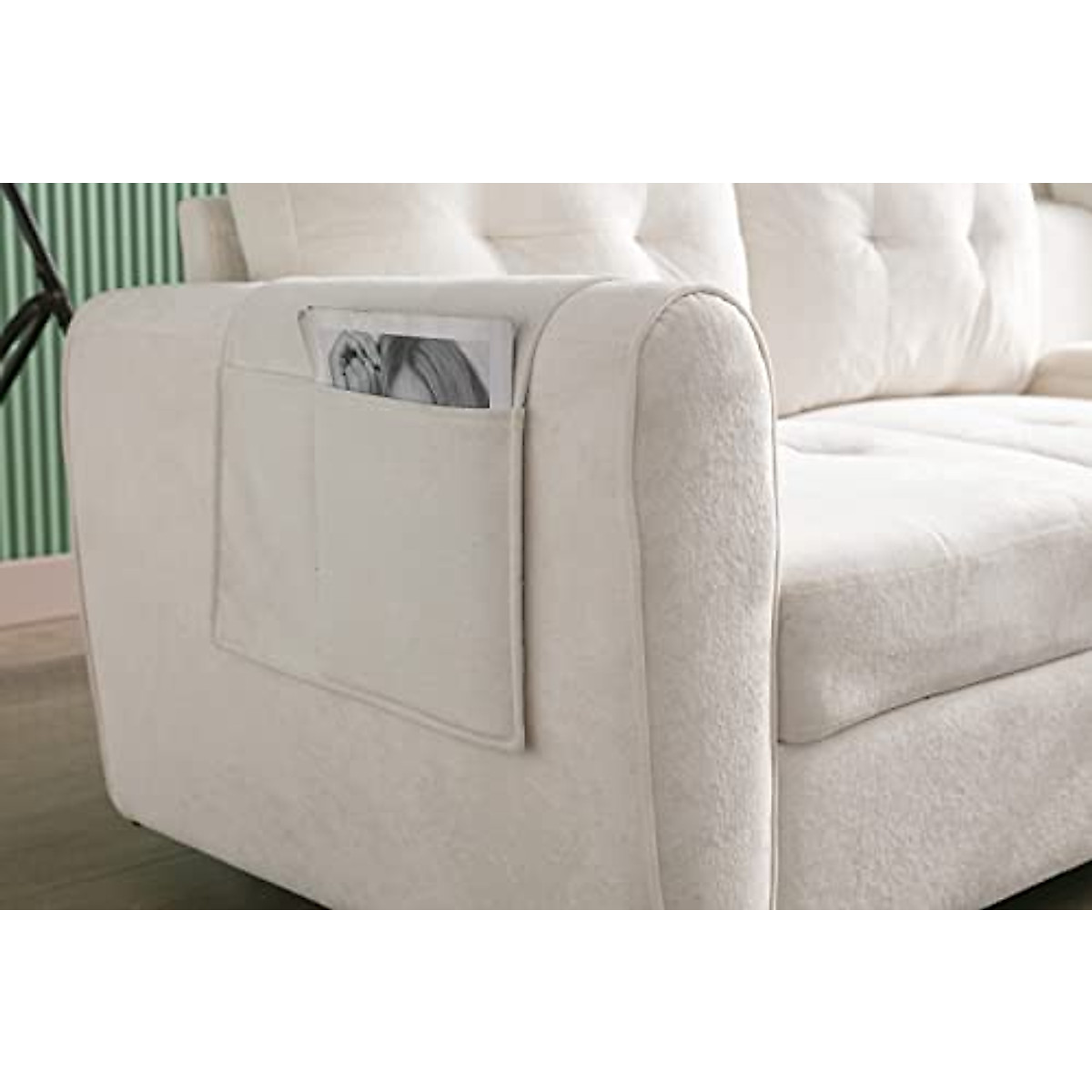 FANYE L-Shaped Corner Sectional Reversible Storage Chaise, Modern Convertible Sofa & Couch W/Headrest and Cupholders for Home Apartment Office Living Room, White Polyester