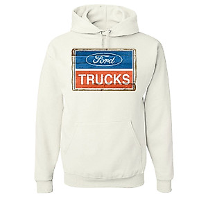 Tee Hunt Ford Trucks Old Sign Hoodie Licensed Ford Built Tough Sweatshirt Black Large