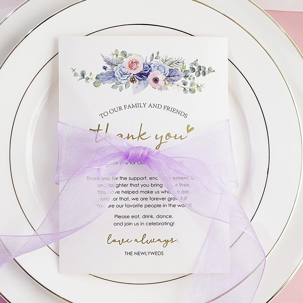 HUIHUANG Place Cards, 50 Pcs Greeting Card for Wedding, Bridal Shower, Thank You, 4 x 6 in, Blue Floral