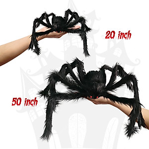Large Spiders Halloween Giant Spider Decorations with Big Spiders Halloween Fake Scary Spider Web for Indoor Outdoor Yard Lawn Wall Home Porch House with 6Pcs (49"/30"/30"/20"/12"/12" Large Sizes)