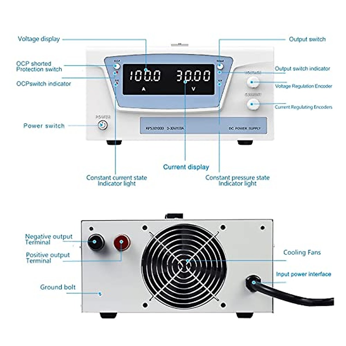 DC Power Supply, 60V 50A Bench Source Laboratory Dc Stabilized Power Supply Adjustable Variable Digital Regulated Power Supply 100V 20A,Electroplating DIY(KPS6030D 0-60V 0-30A)
