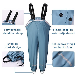 Kids Waterproof Rain Pants Dirty Proof Suspender Trousers for Boys and Girls Pale Blue M (for 3-4T)