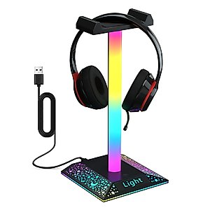 KANTUTOE RGB Headset Stand Desk Accessories, Headphone Stand with 1 Type-C Port, Headphone Holder with 10 Light Modes and Non-Slip Rubber, Best Gift for Husband, Kids, Boyfriend