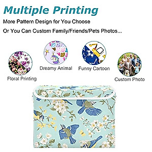 CaTaKu Tits Birds Flowers Storage Bins with Lids and Handles, Fabric Large Storage Container Cube Basket with Lid Decorative Storage Boxes for Organizing Clothes
