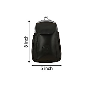 Leatherboss Leather Kiss Lock Pick-me-up Large Cigarette Money Make Up Holder Purse with Phone Case Black