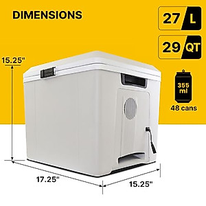 Koolatron Electric Portable Cooler Plug in 12V Car Cooler/Warmer 29 qt (27 L), No Ice Thermo Electric portable Fridge for camping, Travel Road Trips Trucking with 12 Volt DC Power,Gray/White.