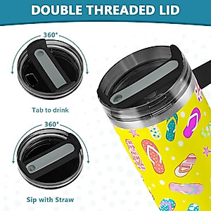 SDMKA 30oz Stainless Steel Tumbler with Straw and Handle, Vacuum Insulated Double-Walled Travel Mug, BPA-Free Leakproof Cup for Hot/Cold Beverages, Flip-flops Polka Dots