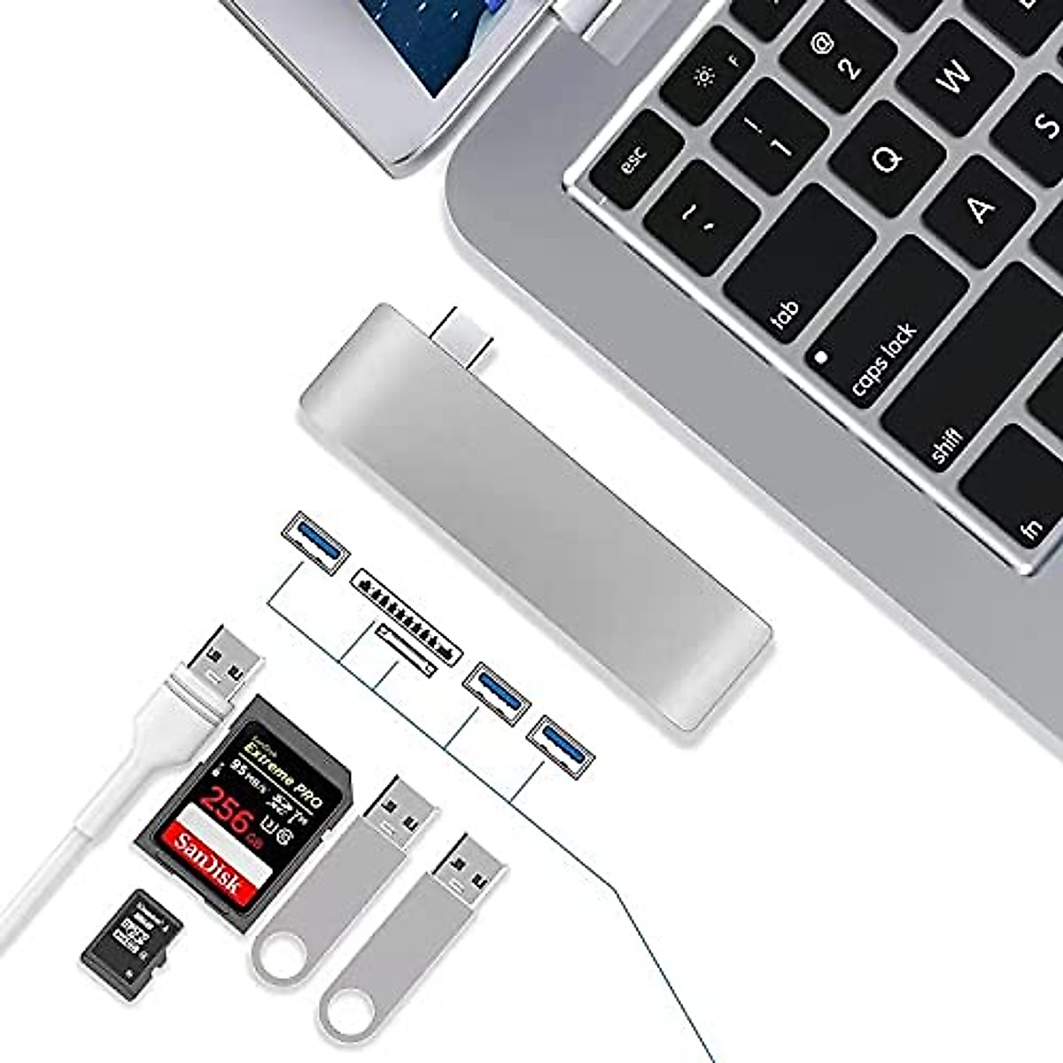 USB Hub Adapter, 5-in-1 USB C Adapter with USB C, 3 USB 3.0 Ports, Micro SD, SD Multiport Adapter Compatible for Mouse, Keytboard, USB Flash Drive and More
