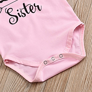 GRNSHTS Baby Girl Sister Matching Clothes Infant Little Sister Short Sleeve Romper+Leopard Shorts+Headband 3Pcs Outfits (Leopard Little Sister, 0-6 Months)