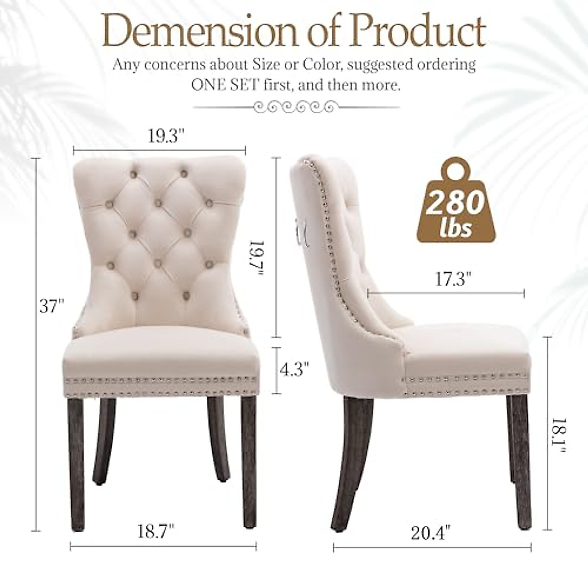 civama Velvet Dining Chairs Set of 6, Upholstered Tufted Dining Chairs with Nailhead Trim Back Pull Ring, Nikki Collection Elegant Armless Kitchen Chair with Solid Wood Legs, Beige