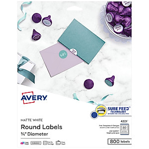Avery Printable Round Labels with Sure Feed, 3/4" Diameter, Matte White, 800 Customizable Labels (4221)