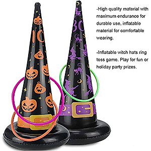 Halloween Toys Game Inflatable Witch Hat Ring Toss, Throwing Hat Ring Carnival Obstacle Course Toys, Backyard Games for Kids and Adults Halloween Party Supplies Indoor Hula Hoop Family or Friends