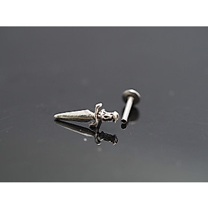 Sterling Silver Dagger - 16g Surgical stainless steel Labret Barbell, Push Pin Post , Flat Back ,Cartilage earring, Piercing Jewelry (6 Millimeters)