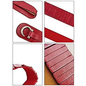 TeeYee Red Leather Belts Elastic Renaissance Waist Stretch Retro Belt Vintage Fashion Medieval Fashion Hook Belt Medium