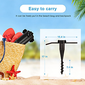 ERYTLLY No Dig Portable Screw In Umbrella Stand Heavy Duty- Beach Umbrella Base for Sand Ground Anchor Patio Flag, Pole Holder Garden - Brown Powder Coated Finish 1 Pack