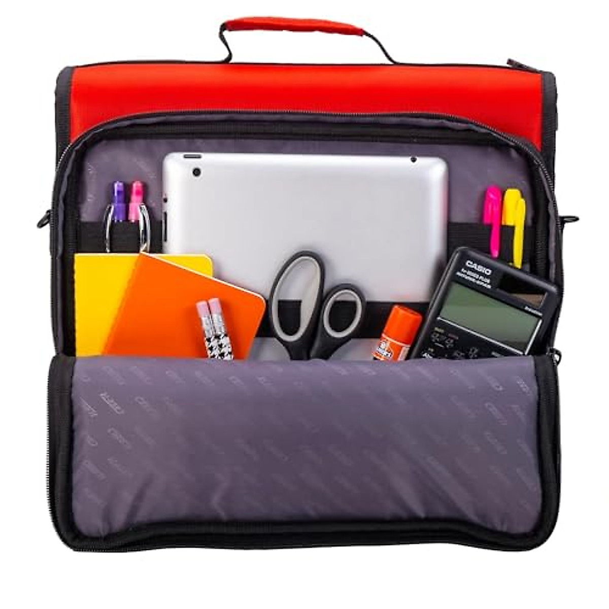 Case-it The Universal 2.0 Zipper Binder -1.5 Inch O-Ring - Removable Padded Pocket Holds Up to 13" Laptop/Tablet - Multiple Pockets - 325 Page Capacity - Comes with Shoulder Strap - Fire Red LT-207