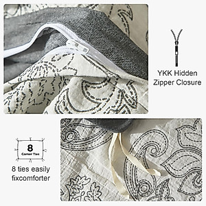 Grassix Linen Duvet Cover King - Paisley Jacquard Linen Cotton Blend Duvet Cover Set, Textured King Size Duvet Cover Soft Breathable, 1 Comforter Cover 104"x90" & 2 Pillowcases, Grey