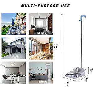 YONILL Dust Pans with Long Handle - Metal Upright Dustpan Heavy Duty, 35" Long Handled Stand Up Dustpans for Lobby, Garage, Home and Yard (Dustpan only)