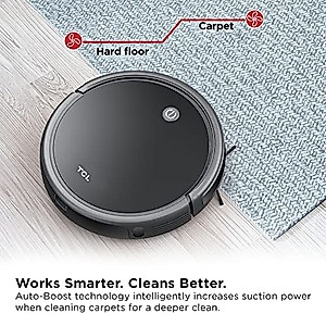 TCL Sweeva 2000 Robot Vacuum Cleaner Ultra Slim 2.76inch, 2000Pa Suction for Pet Hair, Hard Floor & Medium-Pile Carpets, 150mins Runtime, Washable Filter, WiFi & Alexa/Google Enabled