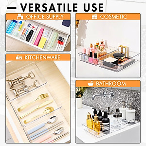 HOUSE DAY Desk Drawer Organizer Bins 6 PCS, 9*6*2" Clear Drawer Organizers with Silicone Pads, Vanity Organizers and Storage, Non Slip Plastic Drawer Organizer for Makeup, Bathroom, Kitchen, Office