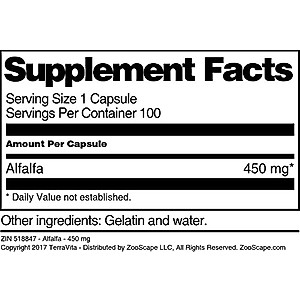 TerraVita Alfalfa - 450 mg (100 Capsules, ZIN: 518847)